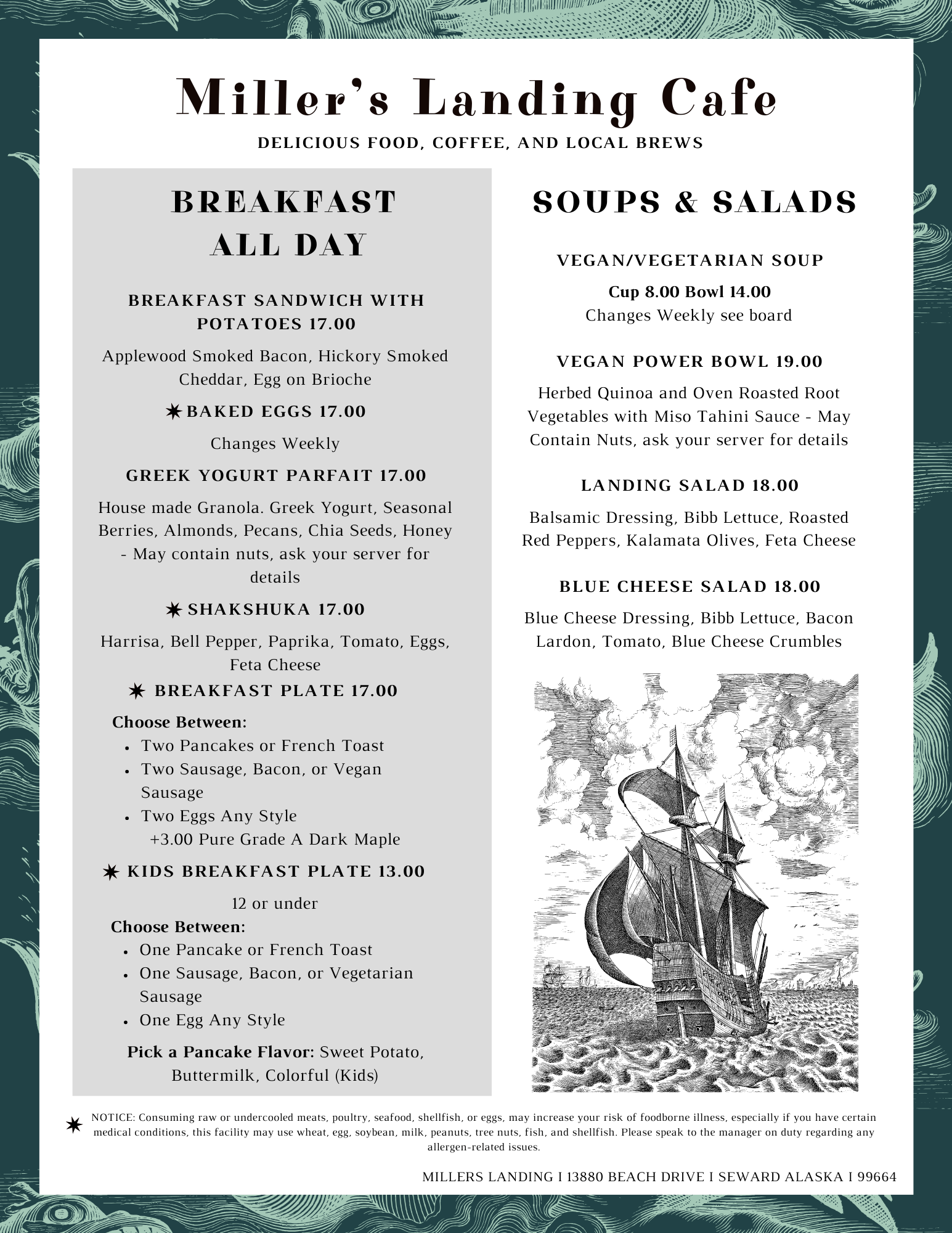 Menu | Miller’s Landing