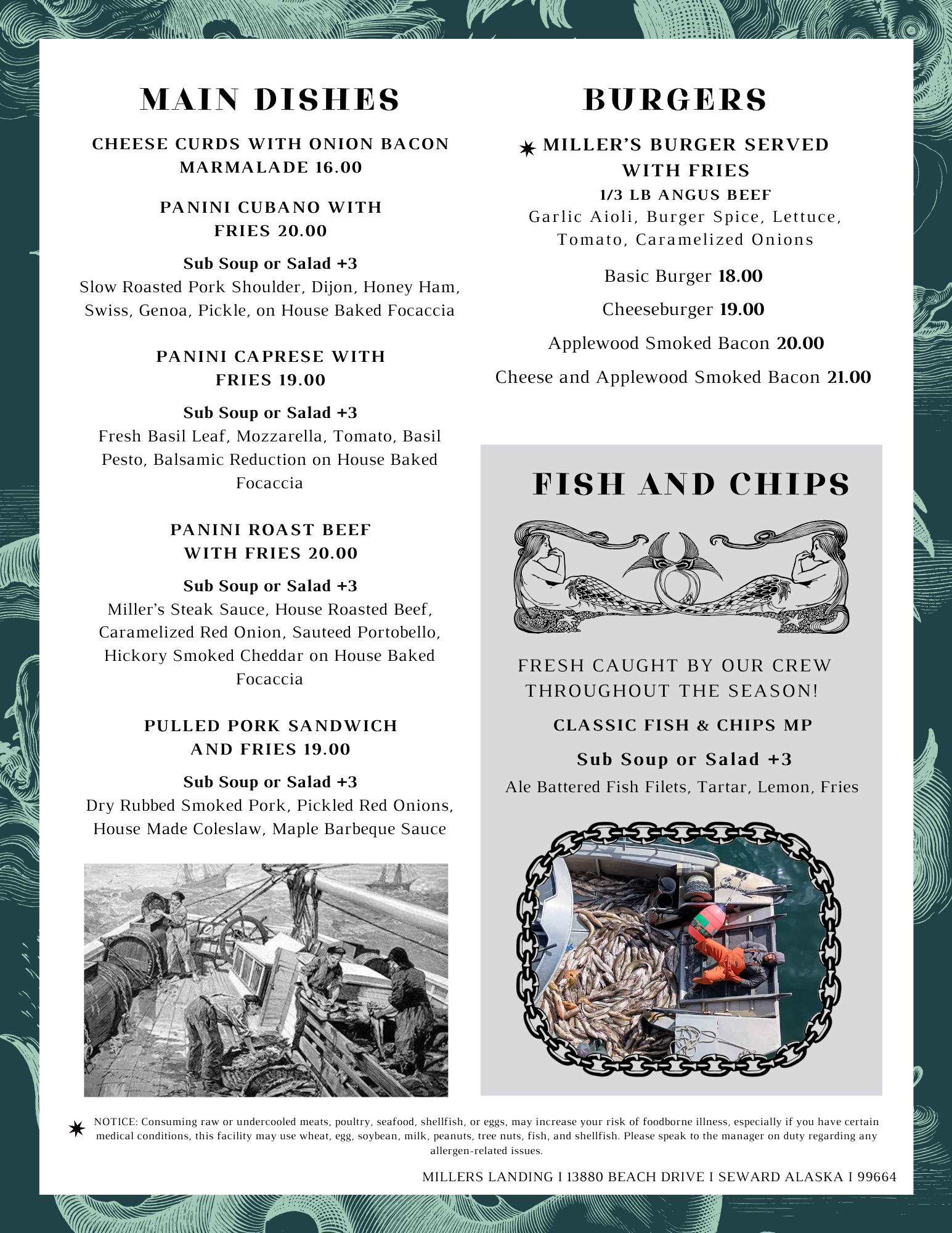 Menu | Miller’s Landing